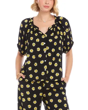 Karen Kane Puff Sleeve Peasant Top With Floral