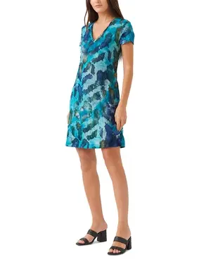 Karen Kane Short Sleeve V-neck Printed Dress - Teal