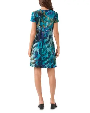 Karen Kane Short Sleeve V-neck Printed Dress - Teal