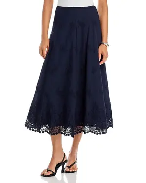 Aqua Embroidered Midi Skirt