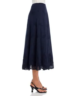 Aqua Embroidered Midi Skirt