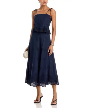 Aqua Embroidered Midi Skirt