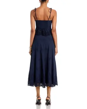 Aqua Embroidered Midi Skirt