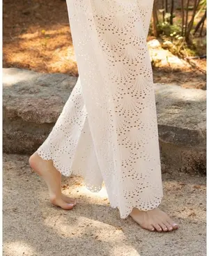 HERMOZA Dana Pull On Shell Eyelet Coverup Pant - White Shell Eyelet