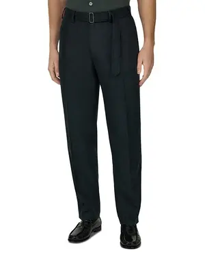 Boggi Milano Tapered Fit Linen Belt Trousers - Black