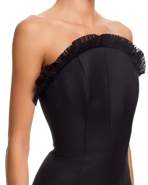 Alexander McQueen Strapless Wool Midi Dress With Crepon Trim