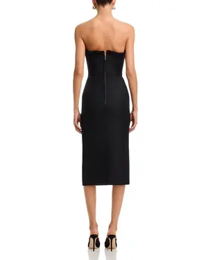 Alexander McQueen Strapless Wool Midi Dress With Crepon Trim