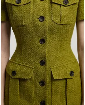 Karen Millen Textured Tweed Tailored Midi Dress - Olive
