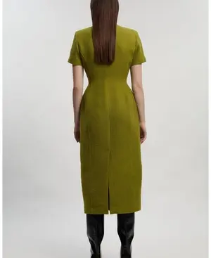 Karen Millen Textured Tweed Tailored Midi Dress - Olive