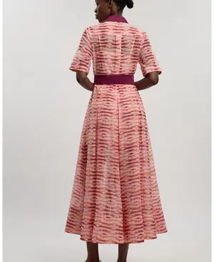 Karen Millen Short Sleeve Midi Shirt Dress With Geometric Print And Belt