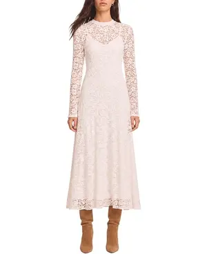 Mint Velvet Lace Full Asymmetric Midi Dress - Ivory