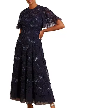 NEEDLE & THREAD Carmen Ruffle Maxi Dress - Navy