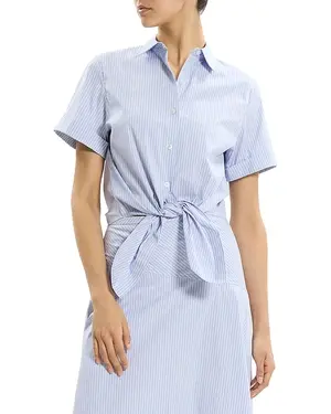 Theory Tie Front Short Sleeve Shirt - Blue Multi