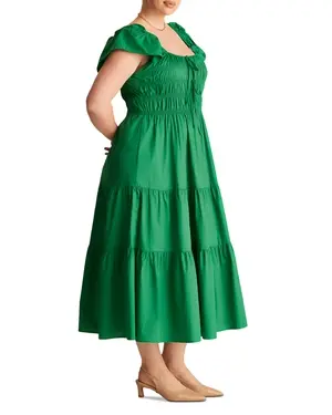 ESTELLE Alana Smocked Midi Dress - Emerald