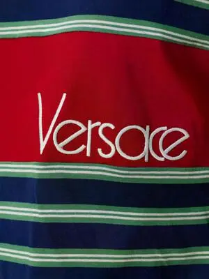 Versace Striped Logo Embroidered T-shirt