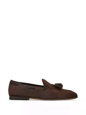 FERRAGAMO Kid Suede Tassel Loafers - Brown