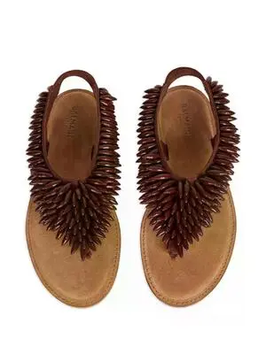 Balmain Embellished Suede Flat Sandals