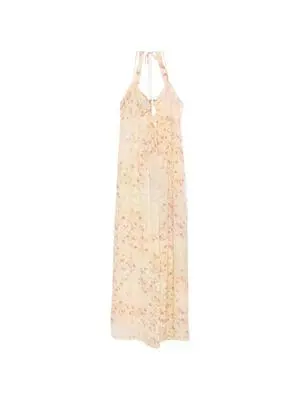 Ba&sh Beige Floral Print Halterneck Dress