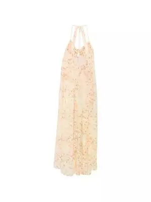 Ba&sh Beige Floral Print Halterneck Dress