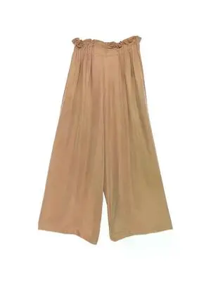 ELEH High-waisted Trousers With Ruffled Waistband - Brown