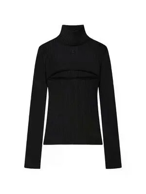 COURREGES Ribbed Knit Mock Neck Sweater With Slash Detail