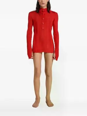 ROT Ribbed Silk Henley Sweater - Red