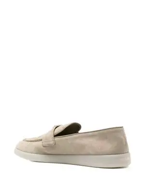 Prada Beige Leather Triangle Logo Loafers