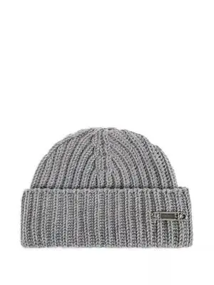 Givenchy Ribbed Beanie Hat With Safety Pin Detail