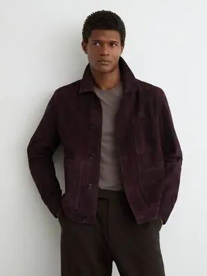 REISS Wilstead Suede Button-through Trucker Jacket