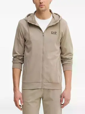 EA7 Logo Print Zip-up Hoodie