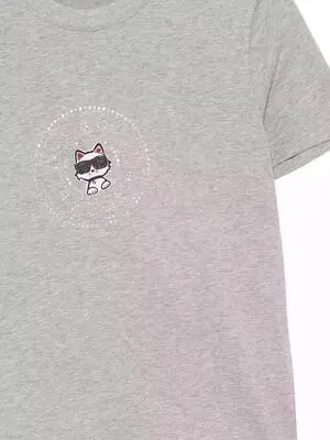 Karl Lagerfeld Ikon Rhinestone Embellished Cotton T-shirt - Grey