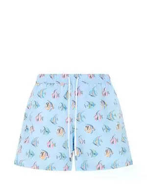 Fedeli Fish-print Drawstring Swim Shorts - Blue