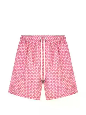 Fedeli Geometric Pattern Drawstring Swim Shorts - Pink