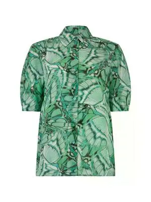 Alberta Ferretti Silk Leaf Print Shirt - Green