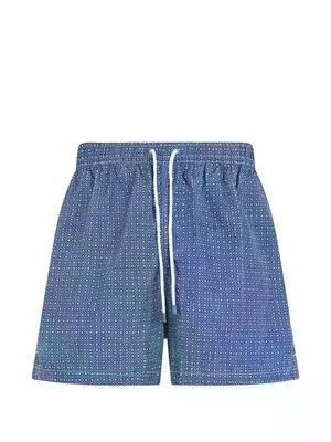 Fedeli Geometric Print Swim Shorts - Blue
