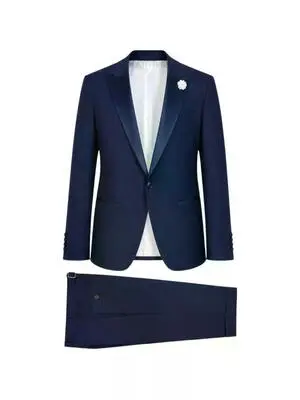 PAOLONI Satin-trim Peak-lapel Suit - Blue