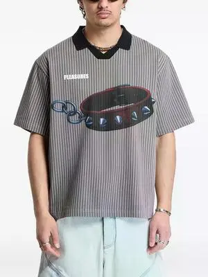 PLEASURES Pinstripe Graphic-print Polo Shirt