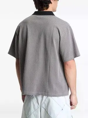 PLEASURES Pinstripe Graphic-print Polo Shirt