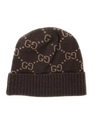 Gucci Gg Monogram Knit Beanie - Brown