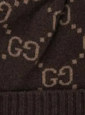 Gucci Gg Monogram Knit Beanie - Brown