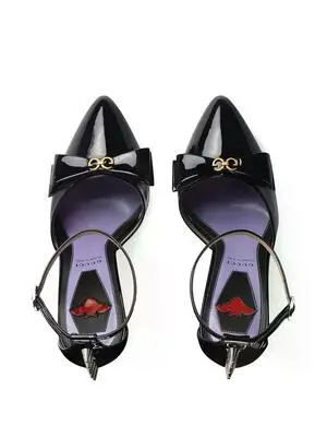 Gucci Patent Leather Ankle Strap Pumps With Bow Detailing