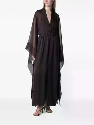 Alberta Ferretti Sheer Sleeve Maxi Dress - Brown