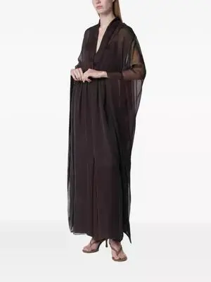 Alberta Ferretti Sheer Sleeve Maxi Dress - Brown