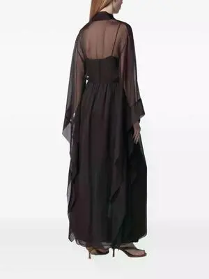 Alberta Ferretti Sheer Sleeve Maxi Dress - Brown