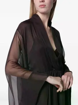 Alberta Ferretti Sheer Sleeve Maxi Dress - Brown