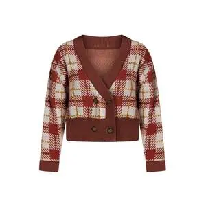KNOWN SUPPLY Harlow Cardigan Plaid - Brown
