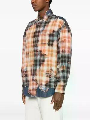 FENG CHEN WANG Check-print Distressed-finish Shirt