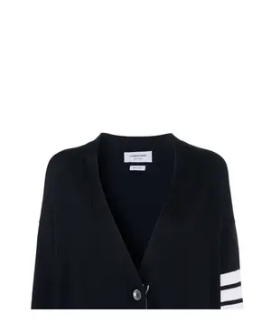 Thom Browne 4-bar Stripe V-neck Cardigan - Navy Blue