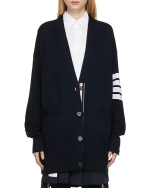 Thom Browne 4-bar Stripe V-neck Cardigan - Navy Blue