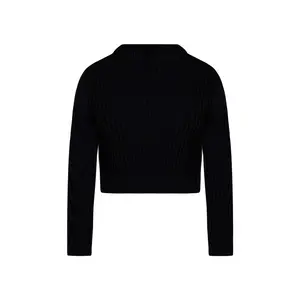 KNOWN SUPPLY Diamond Ribbed Cropped Sweater - Black